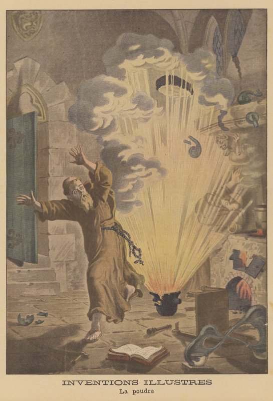 The invention of gunpowder by French School: Fine art print