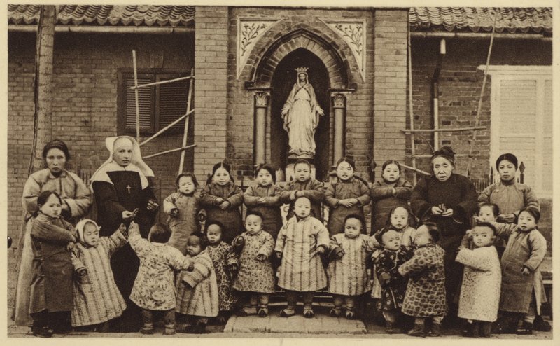Orphans Pose Outside Their Orphanage in China