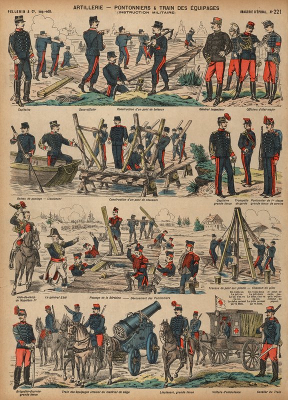 French Army artillery building pontoon bridges