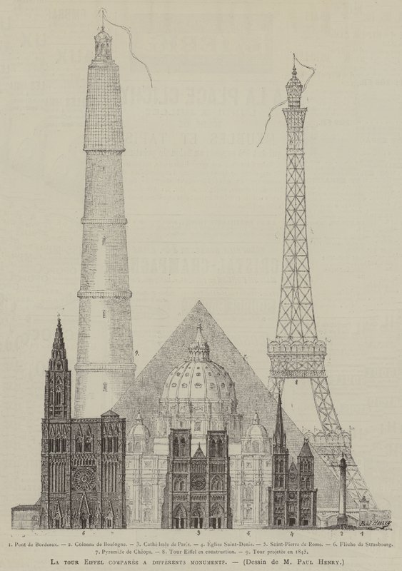 The Eiffel Tower compared to different monuments