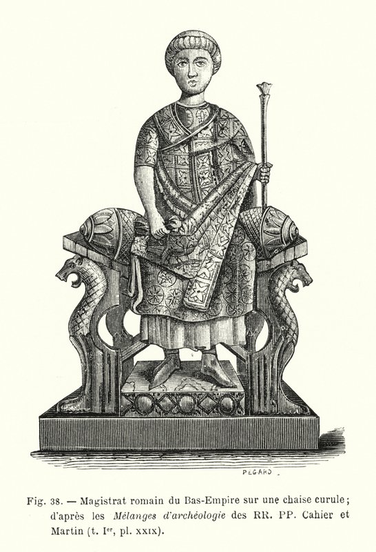 Roman magistrate of the Late Empire on a curule chair; from the ...