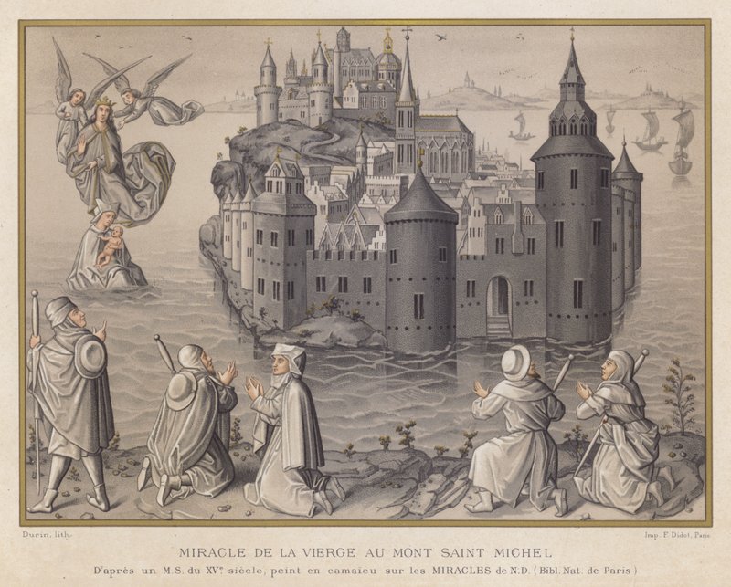 Miracle of the Virgin at Mont Saint Michel, from a 15th-century ...