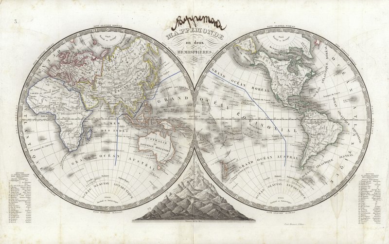 World Map in Two Hemispheres by French School