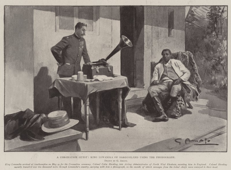 A Coronation Guest, King Lewanika of Barotseland Using the Phonograph