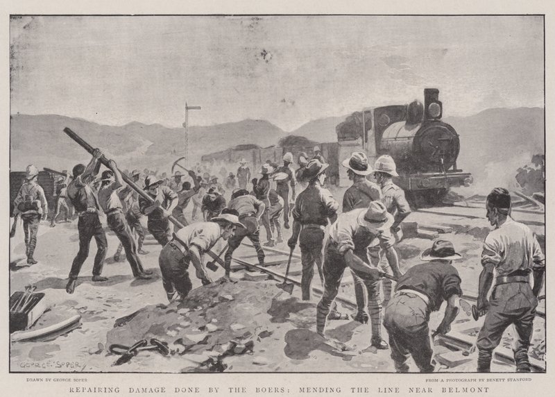 Repairing Damage done by the Boers, mending the Line near Belmont