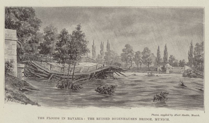 The Floods in Bavaria, the Ruined Bogenhausen Bridge, Munich