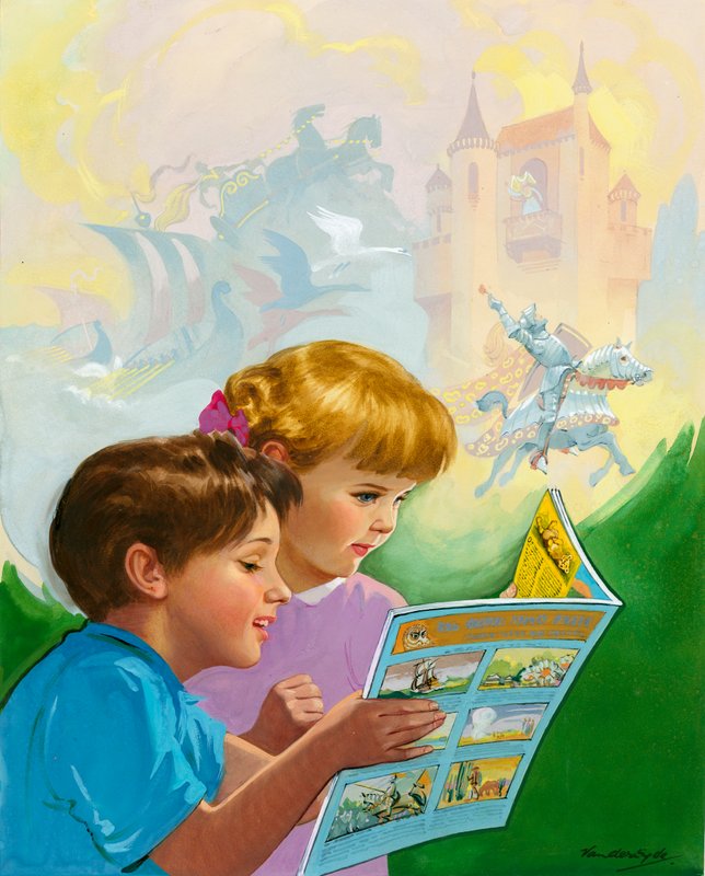 Boy and girl reading by Gerritt Vandersyde: Fine art print