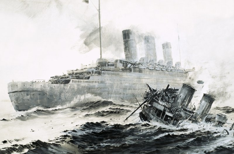 The Queen Mary Runs into Her Escort, the Curacoa, Sinking the Ship