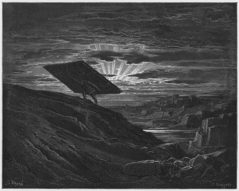 Samson carrying away the gates of Gaza (Gustave Dore Bible)