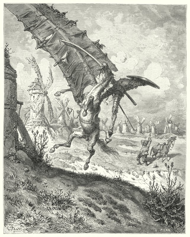 Gustave Dore's Don Quixote: The sail hurled away both knight and horse ...