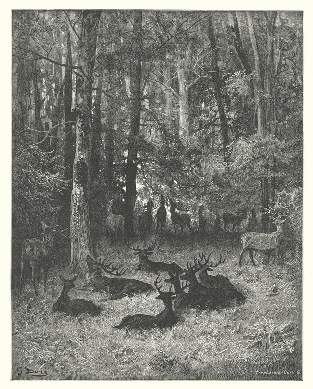 The Fables of La Fontaine: The Sick Stag by Gustave Dore