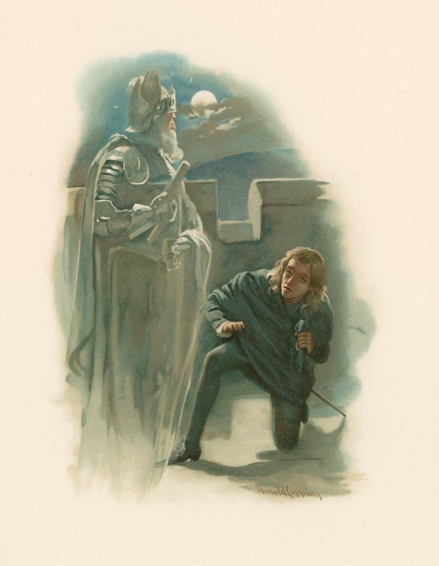 Hamlet and his father's ghost by Harold Copping