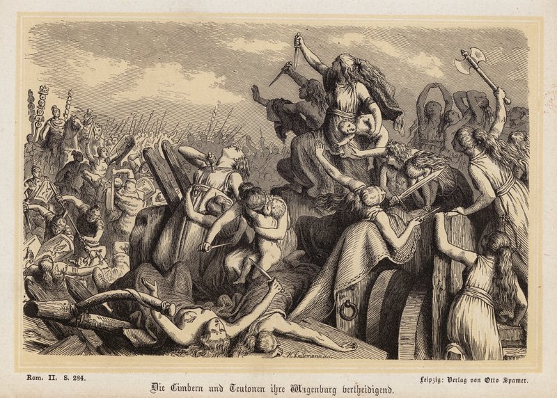 Women of the Cimbri and Teutones defending their baggage train against ...