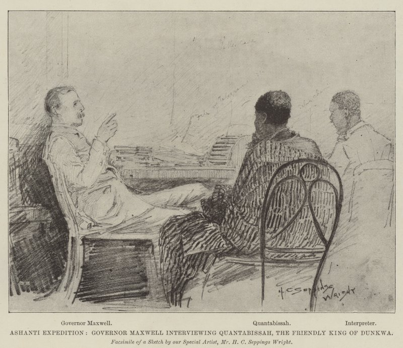 Ashanti Expedition, Governor Maxwell interviewing Quantabissah, the ...
