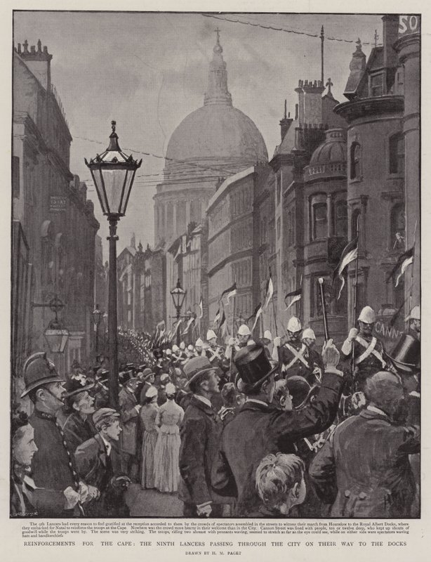 Reinforcements for the Cape, the Ninth Lancers Passing Through the City ...