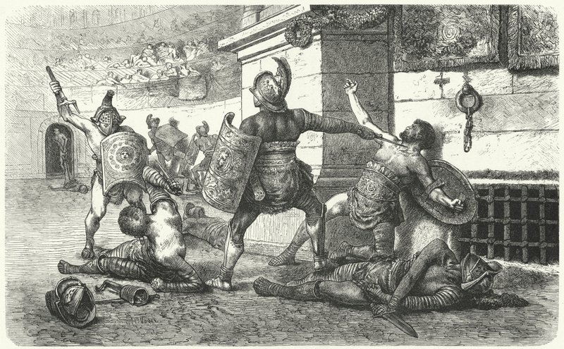 Gladiators Fighting in the Arena in Ancient Rome