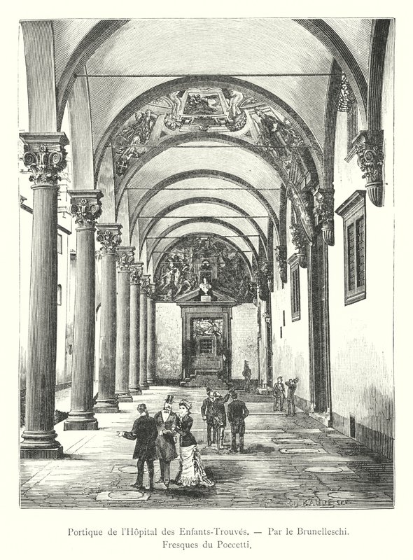 Portico of the Hospital of the Foundlings, by Brunelleschi, Frescoes by ...