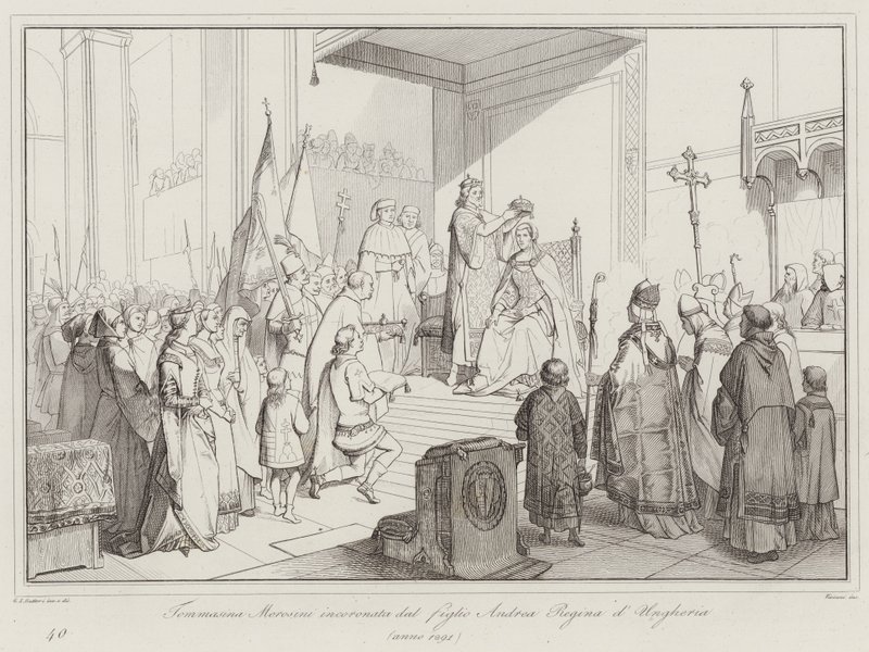Tommasina Morosini crowned by her son Andrea as Queen of Hungary