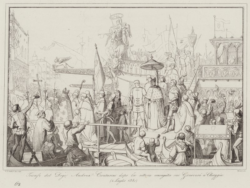 Triumph of Doge Andrea Contarini after the victory over the Genoese at ...