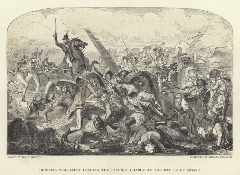 General Wellesley leading the bayonet charge at the Battle of Assaye