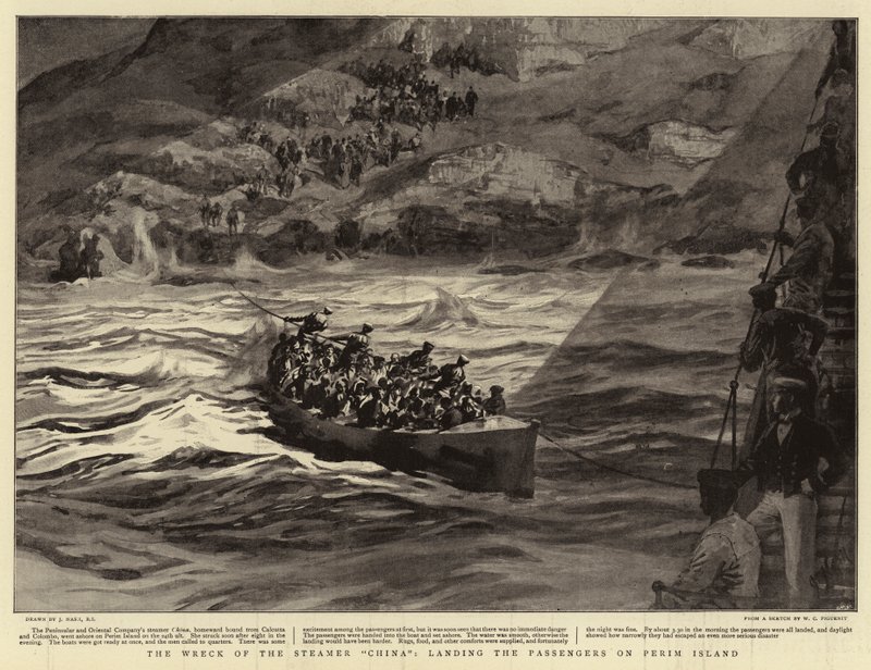 The Wreck of the Steamer China, Landing the Passengers on Perim Island
