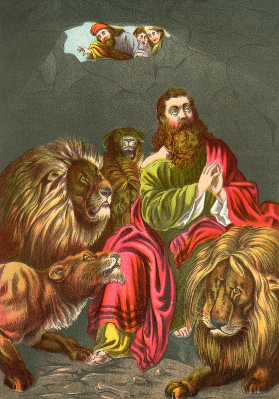 Daniel in the Lions' den by North American: Fine art print