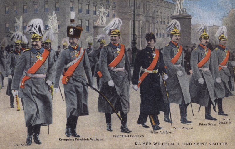 Kaiser Wilhelm II of Germany and His Six Sons in Military Uniform