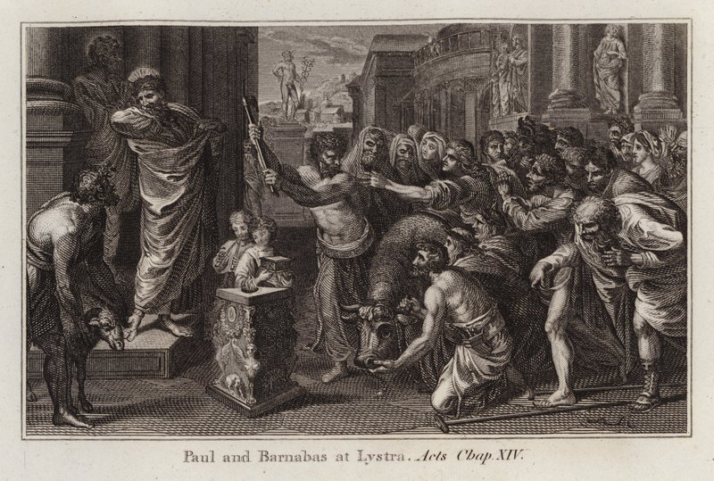 Paul and Barnabas at Lystra, Acts, Chap XIV (engraving)