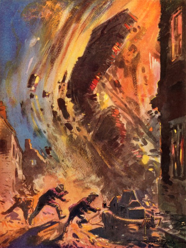 Firemen of the wartime British National Fire Service running from a ...