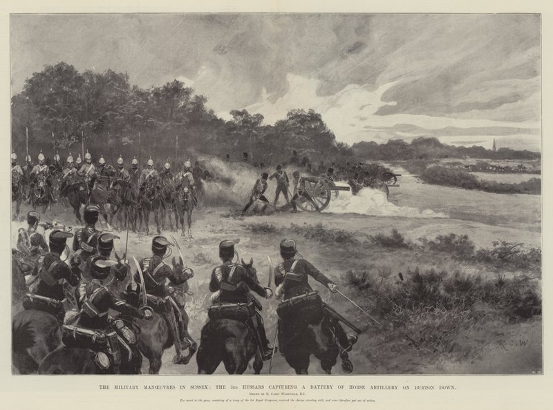The Military Manoeuvres in Sussex, the 3rd Hussars capturing a Battery ...