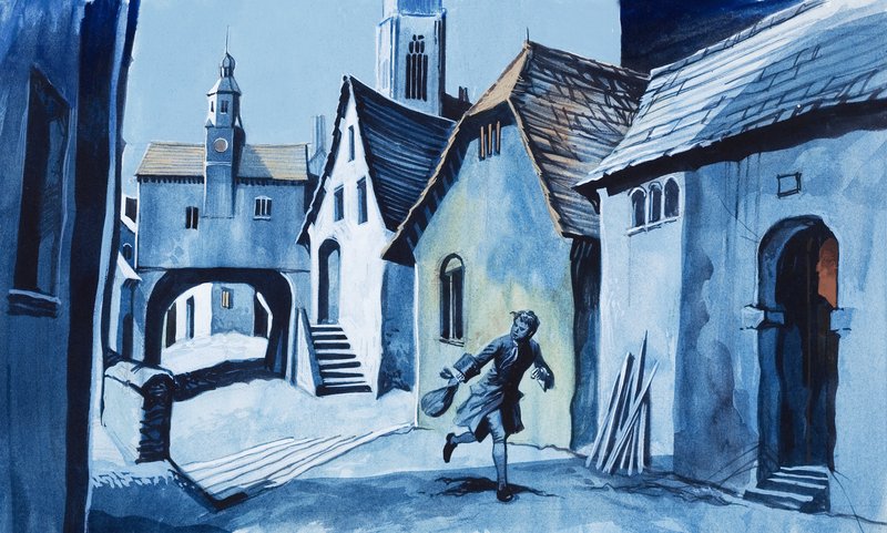 Boy Running Through a Town by Ron Embleton: Fine art print