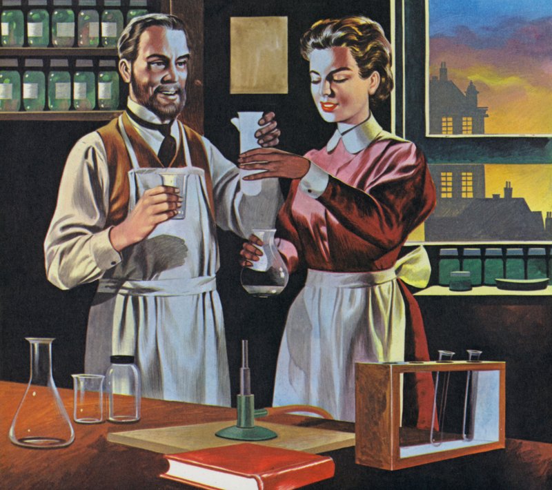 Pierre and Marie Curie in Their Laboratory in Paris