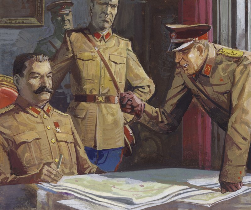 General Georgi Zhukov Arguing with Stalin About Military Tactics