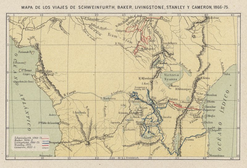 Map showing the journeys of the explorers Georg August Schweinfurth ...