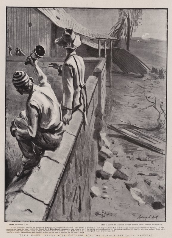 War's Alarm, Kaffir Boys watching for the Enemy's Shells in Mafeking