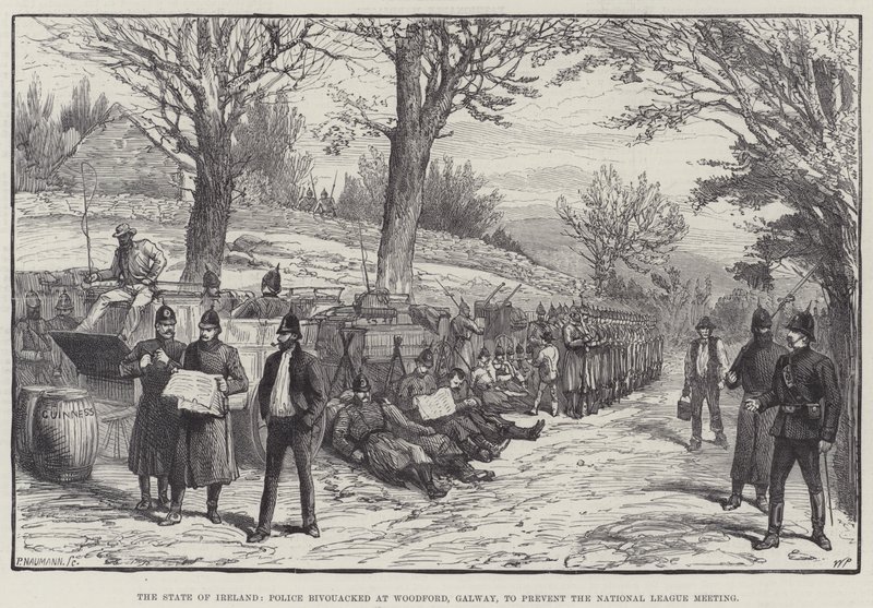 The State of Ireland, Police bivouacked at Woodford, Galway, to prevent ...
